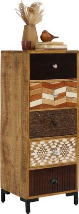 Landscape Kommode, Mehrfarbig, Natur, Metall, Keramik, Akazie, Mangoholz, massiv, Holz, 5 Schubladen, 46x120x40 cm, Beim&ouml;bel erh&auml;ltlich, stehend, Wohnzimmer, Ko