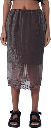 Cecilie Bahnsen Femme, Jupes, Brun, Taille: 34 FR Embroidered Sheer Overlay Skirt