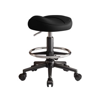 Generic Sattelhocker mit Rollen H&ouml;henverstellbar Hoch 55-70 cm K&uuml;chenhocker mit Fu&szlig;ringe Schminksessel Drehbar aus Kunstleder f&uuml;r Garten Salon Massage(Black)