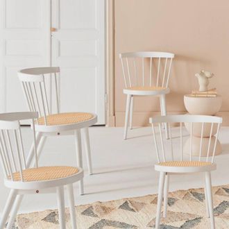 Sweeek Sweeek - Lot de 4 chaises blanches en bois et cannage. Nora. l 53 x p 53.5 x h 76cm