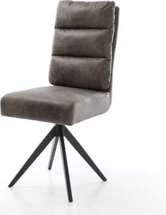 DELIFE Esszimmerstuhl Pela-Flex Mikrofaser Grau Antik Kreuzgestell kantig Schwarz Taschenfederkern, Esszimmerstühle