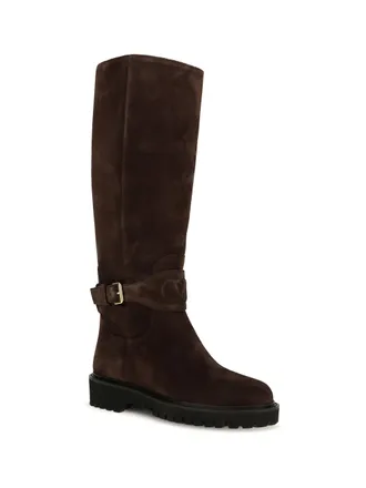 Valentino Garavani Womens Vlogo Signature Suede High Boots Ebony Brown Upper: Suede; Sole: Rubber