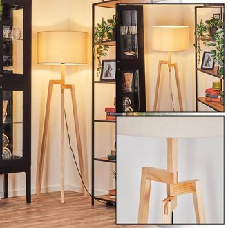 HOFSTEIN Stehleuchte Flemming, Stehlampe aus Metall/Holz im modernen Boho-Design, Schirm aus Stoff, &Oslash; 50 cm, 161,5 cm, E27, mit Fu&szlig;schalter - Wohnzimmer, Schla