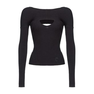 Pinko Gerippter schwarzer Pullover - - Knitwear - Damen - Schwarzk - L