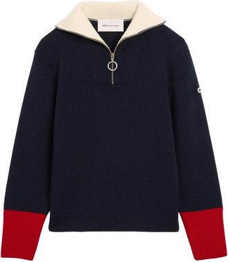 Ami Blue Zipped-collar Wool Sweater