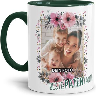 Tassendruck Keramik Tasse - Beste Patentante - mit Foto selbst gestalten - Geschenk für die beste Patentante, Geburtstag, Weihnachten I Personalisiert, Dunkelgrün