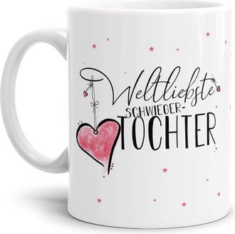 Tassendruck Tasse mit Spruch für die Weltliebste Schwiegertochter - Kaffeetasse/Familie/Geschenk-Idee/Mug/Cup/Weiss