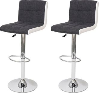 Mendler 2x Tabouret de bar HWC-G87, chaise bar, réglable en hauteur - tissu gris foncé et similicuir blanc,pied chromé