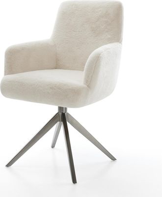 DELIFE Drehstuhl Heira-Flex mit Armlehnen Plüsch Creme-Weiß Kreuzgestell breit Graphit 360° drehbar Wippfunktion Taschenfederkern, Esszimmerstühle