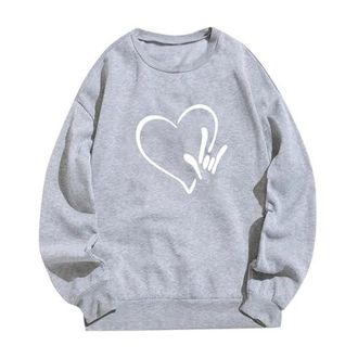 Generic Sweat &agrave; capuche &agrave; manches longues et col rond imprim&eacute; pour la Saint-Valentin 2026, gris, XXL