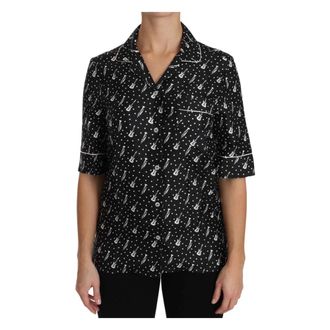 Dolce & Gabbana Seiden Gitarre Trompeten Druck Polo Top - - Blouses & Shirts - Damen - Schwarzk - 2XS