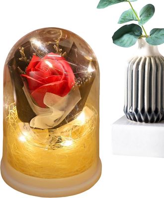 Generic Konservierte Rose - langlebige Blumenpracht, umh&uuml;llter bl&uuml;hender Blumenstrau&szlig; in Glash&uuml;lle | Bl&uuml;tendekoration, LED-beleuchtetes Blumengeschenk, besond