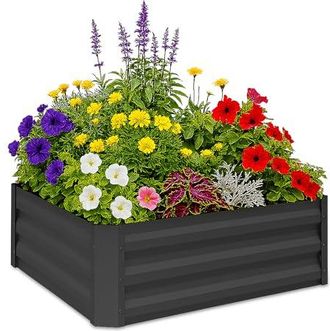 Relaxdays Hochbeet, verzinktes Metall, für Blumen, Pflanzen & Gemüse, HxBxT: 30x90x90 cm, eckig, Pflanzenbeet, anthrazit