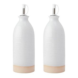 KitchenCraft Idilica Öl- und Essigflaschen aus Steingut, 2er-Set Öl- und Essiggießer aus Keramik mit unglasiertem Boden, Creme, 45ml