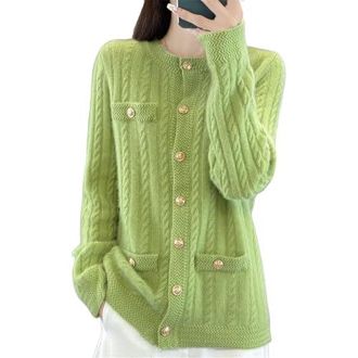 Generic Cardigan tendance pour femme 100 % laine torsad&eacute;e &agrave; fleurs, Vert Fruit, Taille S