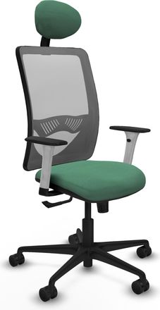 Piqueras y Crespo Call Center Zulema St&uuml;hle mit wei&szlig;en und schwarzen Armlehnen, h&ouml;henverstellbarer Lendenwirbelst&uuml;tze und festem Kopfteil, Grau/Smaragdgr&uuml;n