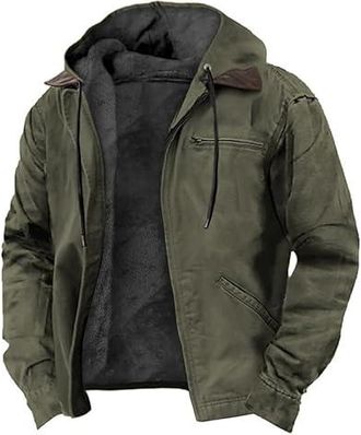 Generic Lininco Vestes &agrave; capuche pour homme avec fermeture &eacute;clair et doublure en polaire, manteau dhiver l&eacute;ger d&eacute;contract&eacute; &eacute;pais avec poche, vert militaire, 4