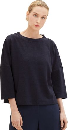 Tom Tailor Damen 1038186 Loose Fit Sweatshirt mit Knöpfen, 10668-sky Captain Blue, S