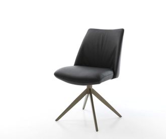 DELIFE Drehstuhl Elso-Flex Echt-Leder Schwarz Kreuzgestell breit Effektfinish Titan 360&deg; drehbar Wippfunktion Taschenfederkern, Esszimmerst&uuml;hle