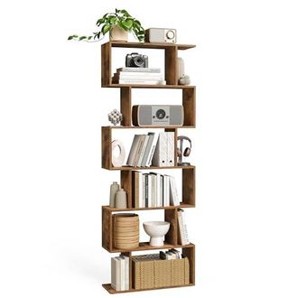 Vasagle Bibliothèque, Étagère à 6 Niveaux, 24 x 70 x 191,6 cm, Meuble de Rangement, Cloison Séparateur, pour Salon, Chambre, Bureau, Marron Rustique LBC61BX