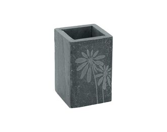 Batex Schiefer Mundspülbecher Jura - echter Naturschiefer mit Blütenmotiv - Zahnputzbecher