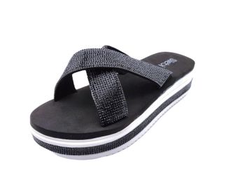 Siebi&acute;s Nizza Modische Strandschuhe Badeschuhe Pantoletten mit Plateau Damen: Farbe: Schwarz | Gr&ouml;&szlig;e: 41