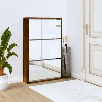 vidaXL Armoire &agrave; chaussures miroir 3 niveaux Ch&ecirc;ne fum&eacute; 63x17x102,5 cm vidaXL