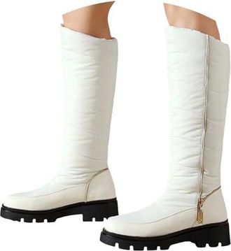 Generic Bottes mi-hautes pour femme - Pour lautomne et lhiver - Confortables - Talon bas - Bout carré - Fermeture éclair latérale - Large mollet, 1 Blanc, 37.