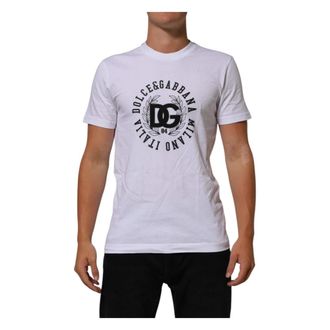 Dolce & Gabbana Baumwoll-T-Shirt mit Logo-Print und Rundhalsausschnitt - - Tops - Herren - Wei&szlig; - XS
