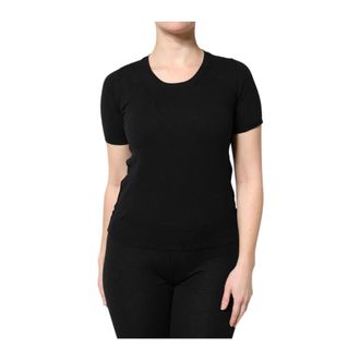 Dolce & Gabbana Schwarzes Baumwoll Rundhals T-shirt - - Knitwear - Damen - Schwarzk - S