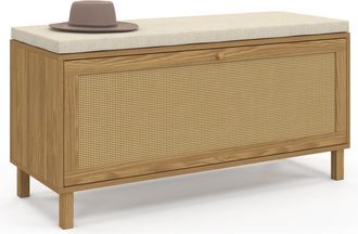 IDMarket Vintage Eingangsbank HANAE mit Schuhablage nat&uuml;rliches Rohrgeflecht Effekt