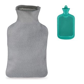 Relaxdays Bouillotte, 2 litres, Housse, Enfants & Adultes, Caoutchouc, chaufferette, Bouchon &agrave; Visser, Turquoise - Gris