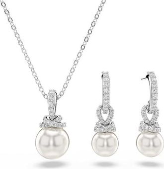 Swarovski Parure Originally, Pavé, Perle de cristal, Blanc, Métal rhodié