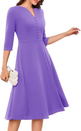 Dresstells Damen Cocktailkleid Formal Hochzeit Gast Kirche Kleider mit 3/4 &Auml;rmeln Festliche Kleider Abendkleider Elegant Weihnachtskleid Lavender 2XL