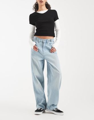 Vans Taillierte, karierte 5-Baggy-Hose in Mittelgrau und heller Stone-Waschung