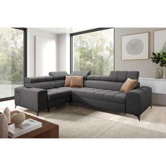 KAISER Elegantes Ecksofa mit modischer Steppung mit Schlaffunktion, Bar, usb greco ii Avra Dunkelgrau Links