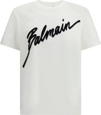 Balmain Homme, Tops, Blanc, Taille: M T-shirt ras du cou en coton