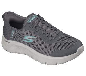 Skechers Go Walk Flex Hands Free Damen-Sneaker zum Reinschl&uuml;pfen ohne B&uuml;cken, mit gro&szlig;em Einstieg, Anthrazit/T&uuml;rkis, 37.5 EU