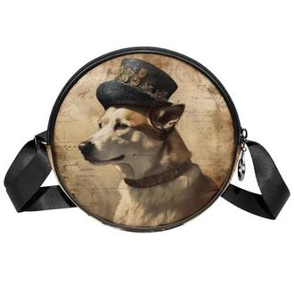 Generic Sac &agrave; bandouli&egrave;re rond pour femme, petit sac &agrave; bandouli&egrave;re vintage avec fermeture &eacute;clair, bretelles r&eacute;glables, sac &agrave; main rond d&eacute;contract&eacute; pour femmes