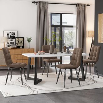 Suky Brand Essgruppe, Set, 117 &times; 68cm Esstisch mit 4 St&uuml;hlen, Rechteckiger Esstisch Moderner K&uuml;chentisch Set, Esszimmerstuhl Braun Samt K&uuml;chenstuhl, Schwarze Tis