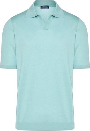 Barba Homme, Tops, Bleu, Taille: XL Polo en Soie Sans Boutons