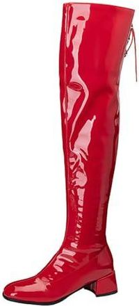 Generic Bottes dhiver extensibles à bout rond pour femme - Talon bloc - Doublure en fausse fourrure - Pour discothèque, Rouge, 39.5 EU