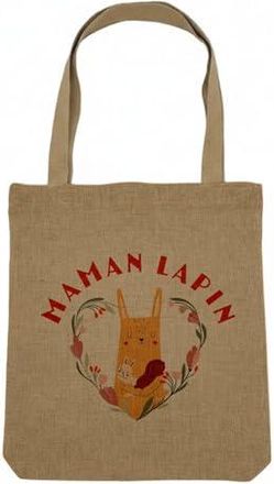 Fabulous Sac Shopping Tote Bag Aspect Lin - Maman Lapin et ses B&eacute;b&eacute;s Dessin Illustration - Sac de Courses Toile Epaisse 360g Beige Naturel Cabas Port&eacute; Epaule S