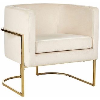 Beliani Sessel Hellbeige Polsterbezug aus Samtstoff mit Metallgestell in Gold Halbrunde Form Glamour&ouml;ser Edler Stil