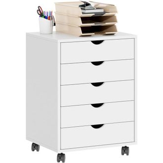 Soges Soges Caisson de bureau mobile 5 tiroirs- Roulettes verrouillables - Support imprimante - Meuble rangement dossier,Blanc