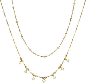 OrusBijoux Collier Argent Dor&eacute; Doubles Cha&icirc;nes Pampilles Et Perles