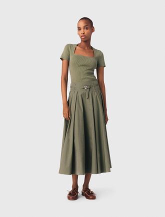 Maje Rippstrickpulli, Eckiger Ausschnitt - Khaki - Maje