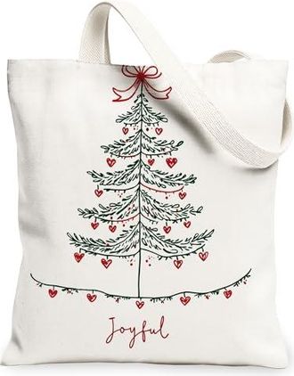 Generic Sacs fourre-tout en toile motif sapin de No&euml;l, sacs d&eacute;picerie r&eacute;utilisables, vintage, &eacute;l&eacute;gants, l&eacute;gers, lavables, blanc, 13x15 Inch