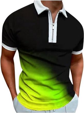 Generic Polo pour homme - D&eacute;contract&eacute; - Imprim&eacute; batik - Fermeture &eacute;clair - T-shirts - Blouse - Hauts &agrave; manches courtes - Pull &agrave; manches courtes, vert, XXL