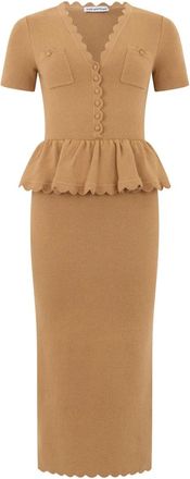 Self Portrait Femme, Robes, Brun, Taille: 40 FR Knit Peplum Midi Dress